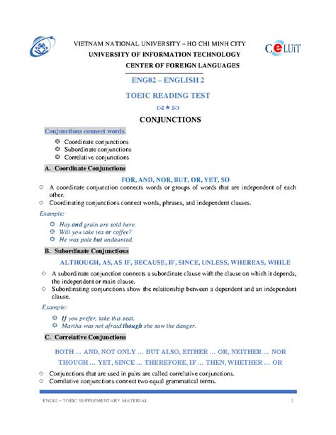 Eng02 Conjunctions A Study Of Coordinating Subordinate