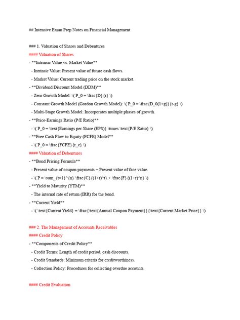 intensive exam prep notes on financial management pdf capital