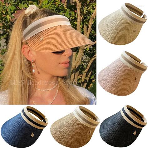 Straw Sun Visors For Women Uv Protection Summer Beach Hat
