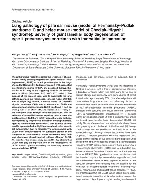 Pdf Lung Pathology Of Pale Ear Mouse Model Of Hermansky Pudlak
