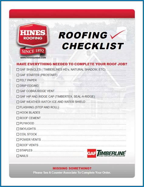 Roofing Material List Template