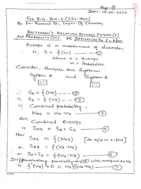Boltzmann S Relation Between Entropy And Probability Pdf