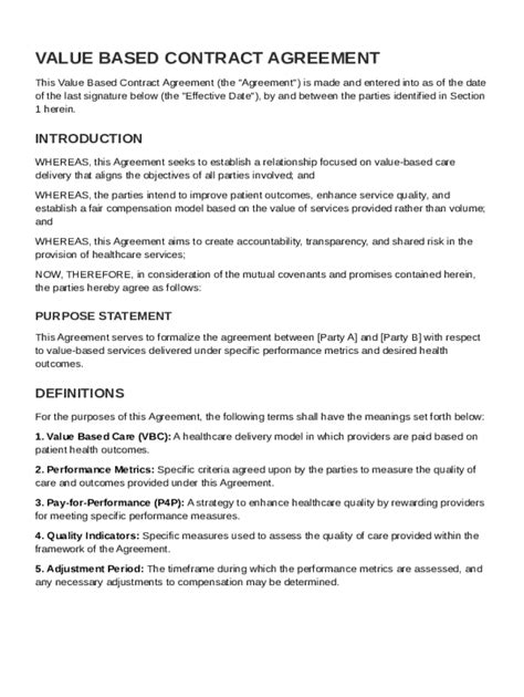 Value Based Contract Template Form Fill Out And Sign Printable Pdf