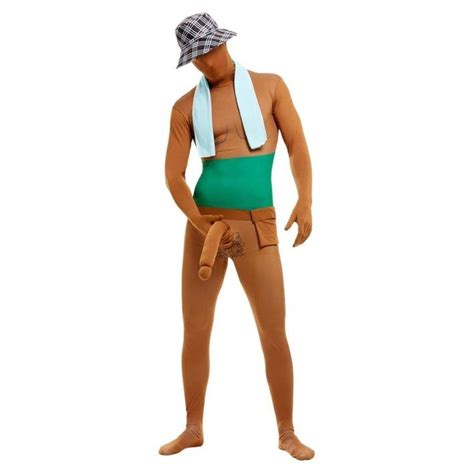 Complete Big Willy Man Tanned Costume With Hat Scarf And Bag