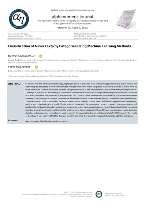 Pdf Classification Of News Texts By Categories Using Machine Learning