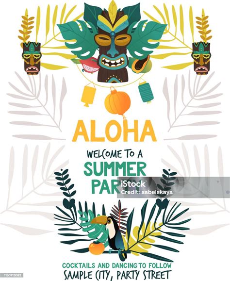 전통적인 하와이 섬 기호와 하와이 여름 파티에 대 한 초대 포스터 템플릿 섬에 대한 스톡 벡터 아트 및 기타 이미지 섬 티키 포스터 Istock