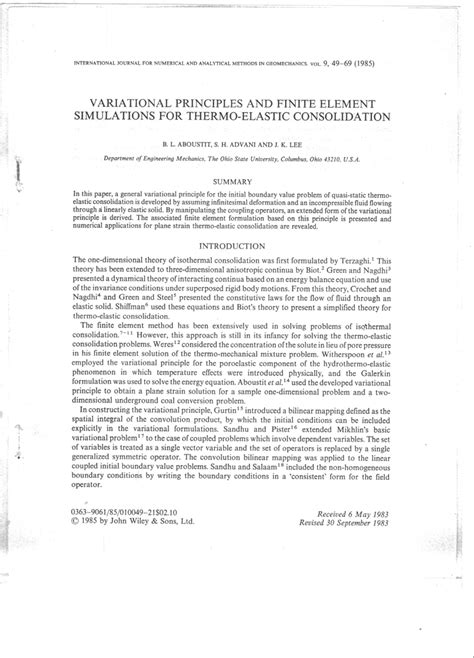 Pdf Variational Principles And Finite Element Simulations For Thermo Elastic Consolidation