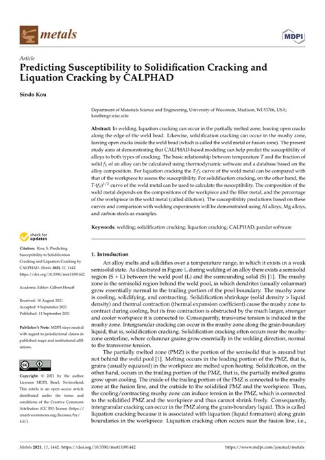 Pdf Predicting Susceptibility To Solidification Cracking And