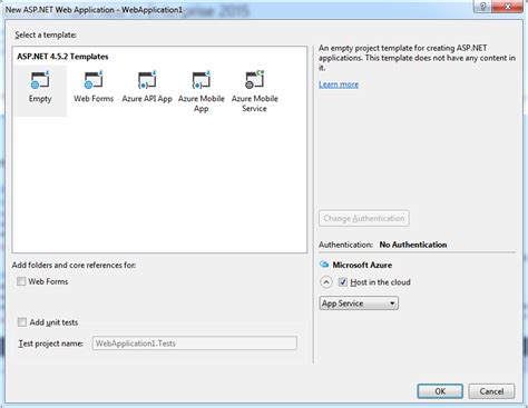 C How To Create New Mvc5 Project On Vs 2015 Enterprise Edition
