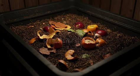 Compost Bin Filled With Brown Organic Matter And Fruit Scraps Stock Illustration Illustration