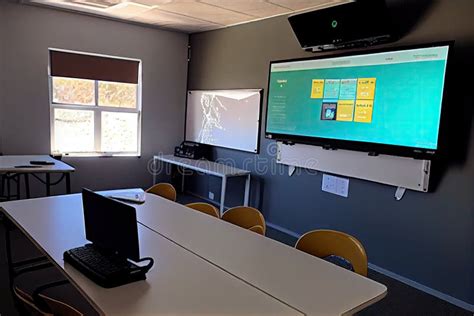 School Classroom With Interactive Smart Board Laptop And Projector For Modern Learning