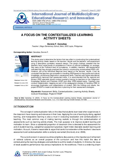 Pdf A Focus On The Contextualized Learning Activity Sheets