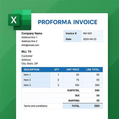 Proforma Invoice Excel Template For Pre Sale Estimates