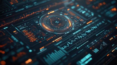 futuristic user interface with orange and cyan glowing data