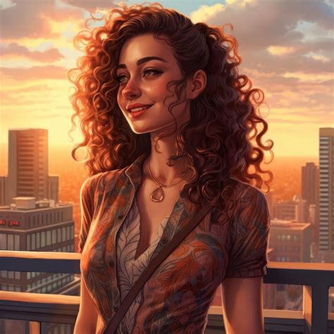 Premium Ai Image A Woman With Curly Hair Stands On A Balcony In Front