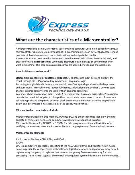 What Are The Characteristics Of A Microcontroller Pdf