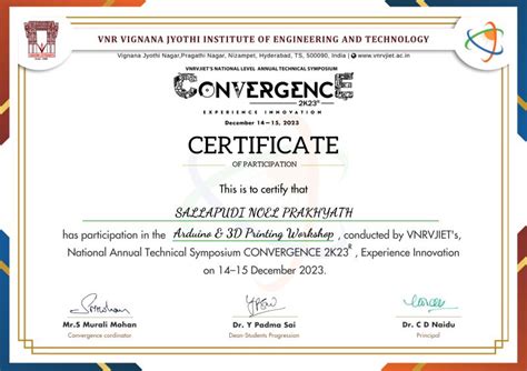 Sallapudi Noel Prakhyath On Linkedin Got Participation Certificate In 3d Printing And Arduino