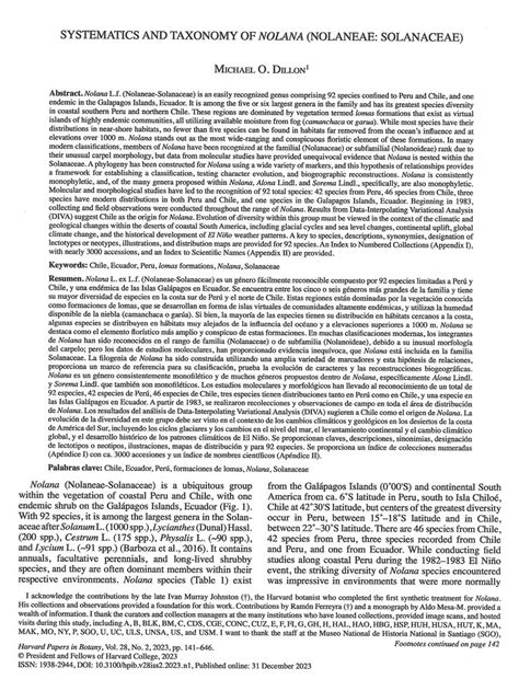 Pdf Systematics And Taxonomy Of Nolana Nolaneae Solanaceae