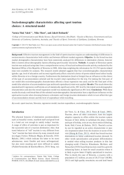 Pdf Socio Demographic Characteristics Affecting Sport Tourism Choices