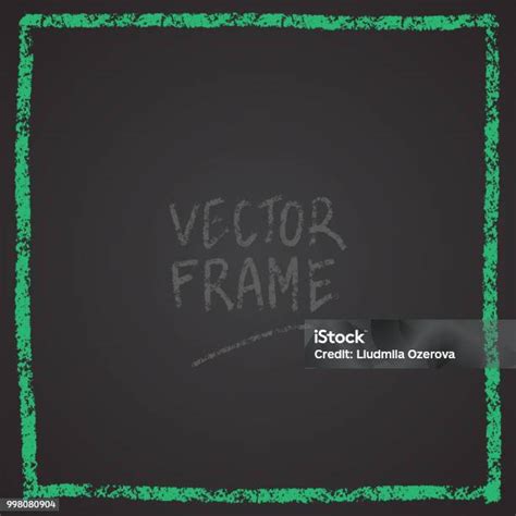 크레용으로 그린 프레임입니다 왁 스 크레용 빈 모양입니다 벡터 이미지의 손으로 그려진된 스트로크 프레임 녹색 Sguare 모양 설명 그리기에 대한 스톡 벡터 아트 및 기타