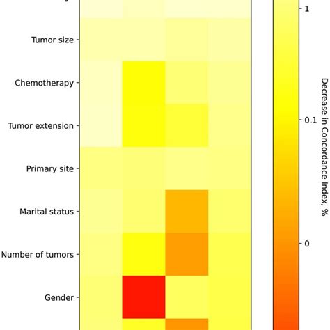 Heatmap Of Feature Importance For The Deepsurv Nmltr And Rsf Models