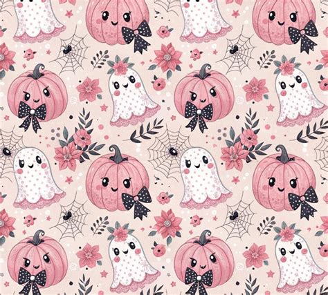 Halloween Cute Pumpkin And Lace Ghost Pattern Cotton Fabric 100