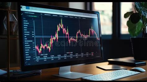Business Graphs And Financial Diagrams On The Computer Screen Stock