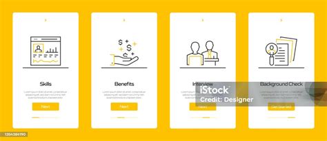 플랫 아이콘이 있는 모바일 앱 페이지 화면의 작업 및 이력서 개념 Ux Ui 디자인 템플릿 벡터 일러스트레이션 0명에 대한 스톡 벡터 아트 및 기타 이미지 Istock