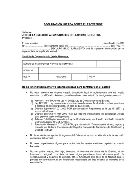 Anexos Declaracion Jurada No Tener Impedimento Pdf