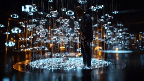 Digital Representation Person Standing Futuristic Data Flow Illuminated Glowing Lines Binary