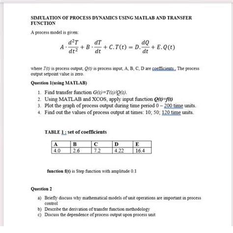 SIMULATION OF PROCESS DYNAMICS USING MATLAB AND Chegg Com