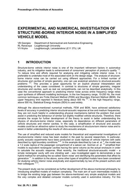 Pdf Experimental And Numerical Investigation Of Structure Borne