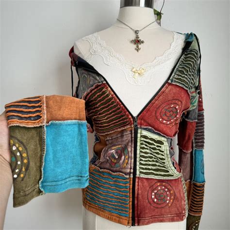 Y2k Boho Hippie Hoodie Patchwork Hoodie Patchwork Depop
