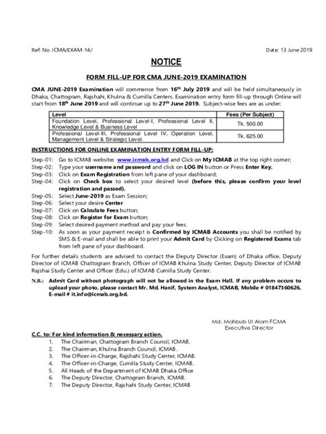 Fillable Online Form Fill Up For Cma June Examination Fax Email Print PdfFiller
