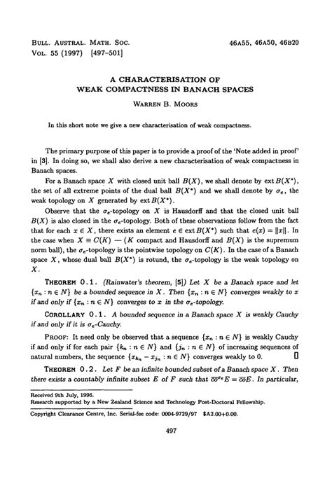 PDF A Characterisation Of Weak Compactness In Banach Spaces