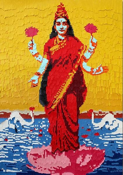 Laxmi Ji Red Mixedmedia 30x42 By Mehul Rathod