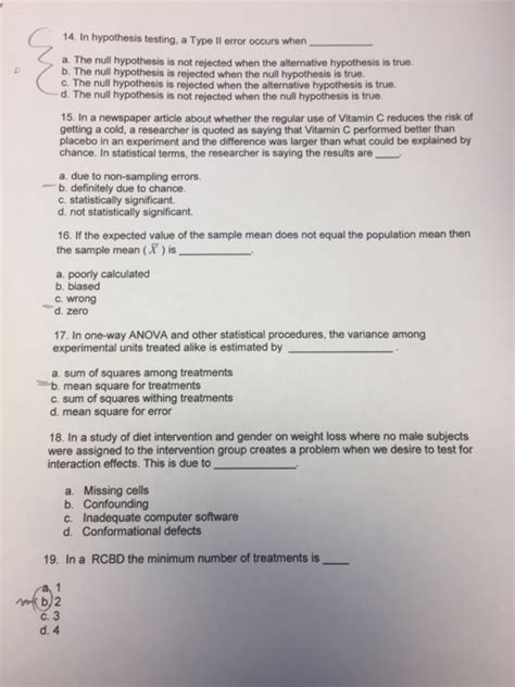 solved 14 in hypothesis testing a type il error occurs