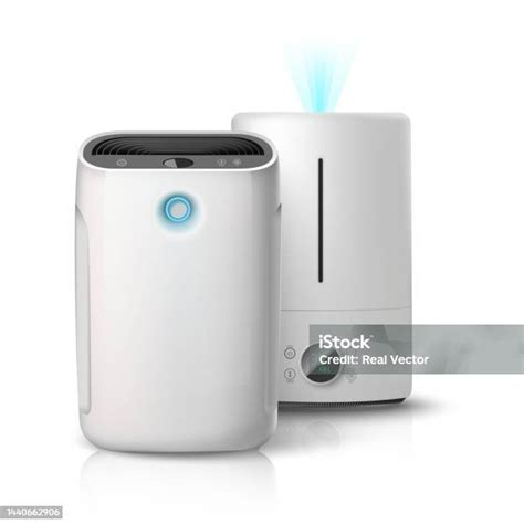 현실적인 벡터 아이콘 세트입니다 흰색 배경 그림에 격리된 공기 청정기 집을위한 공기 정화 및 가습 장치 공기청정기에 대한 스톡 벡터 아트 및 기타 이미지 Istock