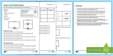 Series And Parallel Circuits Investigation Instruction Sheet Print Out