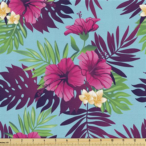 Jungle Fabric By The Yard Vibrant Colored Exotic Paradise Flowers