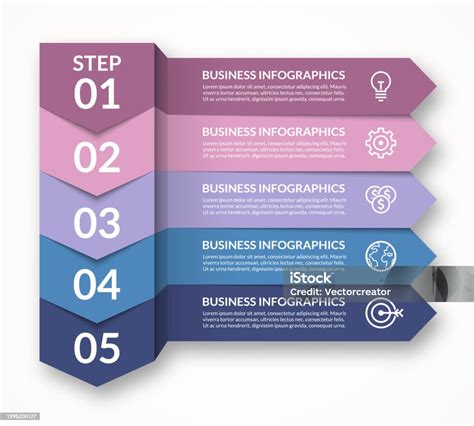 최소 화살표 인포그래픽 벡터 요소 다이어그램 그래프 차트 보고서에 사용할 수있는 5 가지 다채로운 단계 화살표 인포그래픽에 대한
