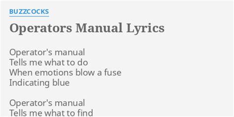 Operators Manual Lyrics By Buzzcocks Operators Manual Tells Me