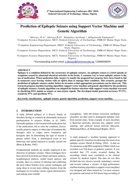 Pdf Prediction Of Epileptic Seizure Using Support Vector Machine And Genetic Algorithm