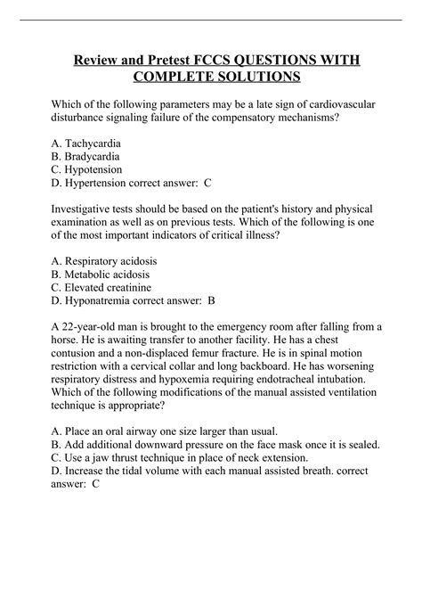 Review And Pretest Fccs Questions With Complete Solutions Fccs Stuvia Us