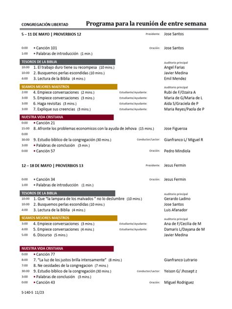 Programa Para La Reunión De Entre Semana Pdf