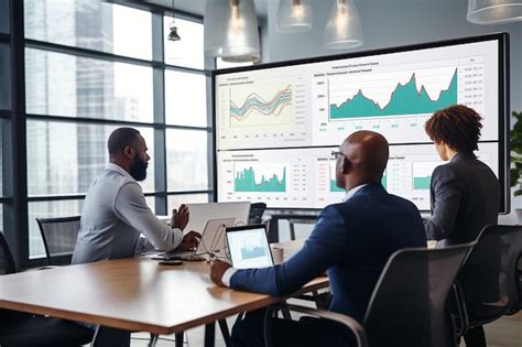 Diverse Team Of Data Scientists Analyzing Information And Graphs On Big