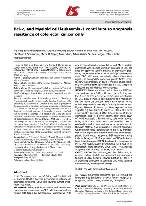 Pdf Bcl X L And Myeloid Cell Leukaemia 1 Contribute To Apoptosis Resistance Of Colorectal
