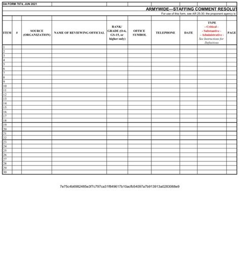 Da Form 7874 Armywide Staffing Comment Resolution Matrix Free