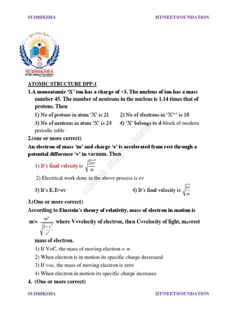 Atomic Structure Assignment 1 Pdf Electron Atoms