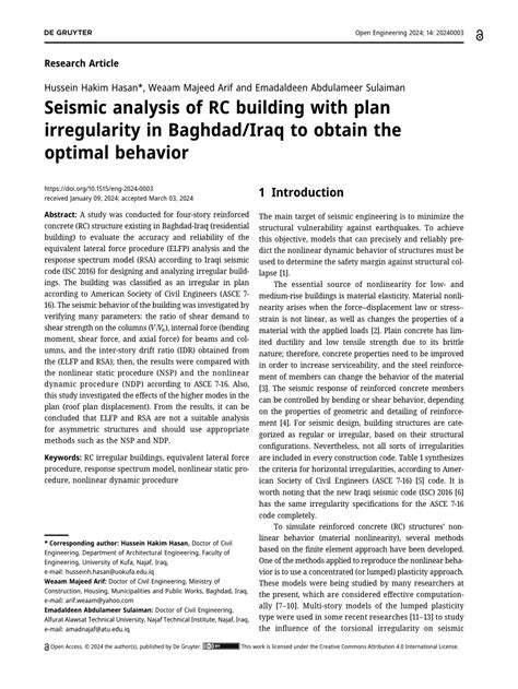 Pdf Seismic Analysis Of Rc Building With Plan Irregularity In Baghdad Iraq To Obtain The